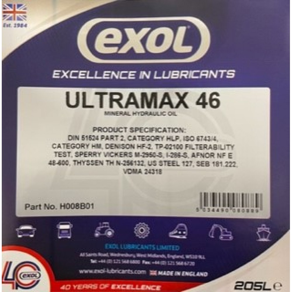 Exol Ultramax ISO 46 Hydraulic Oil 205 Litres - Hydraulic Plant ...