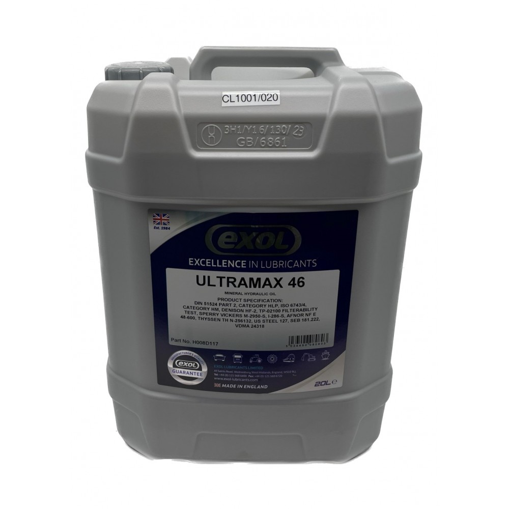 Exol Ultramax ISO 46 Hydraulic Oil 20 Litres - Hydraulic Plant Services ...